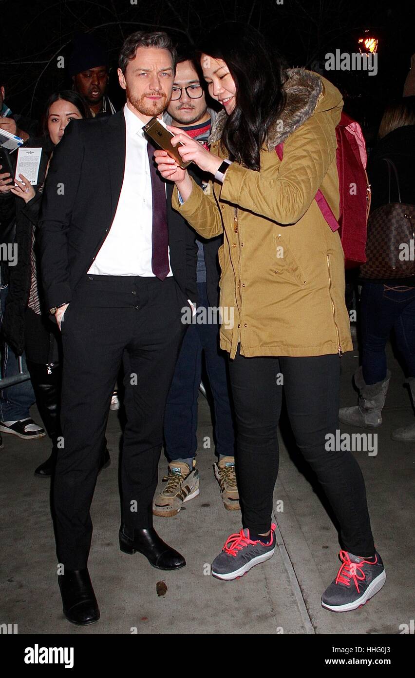 New York, NY, USA. 18th Jan, 2017. James McAvoy takes photos with and ...