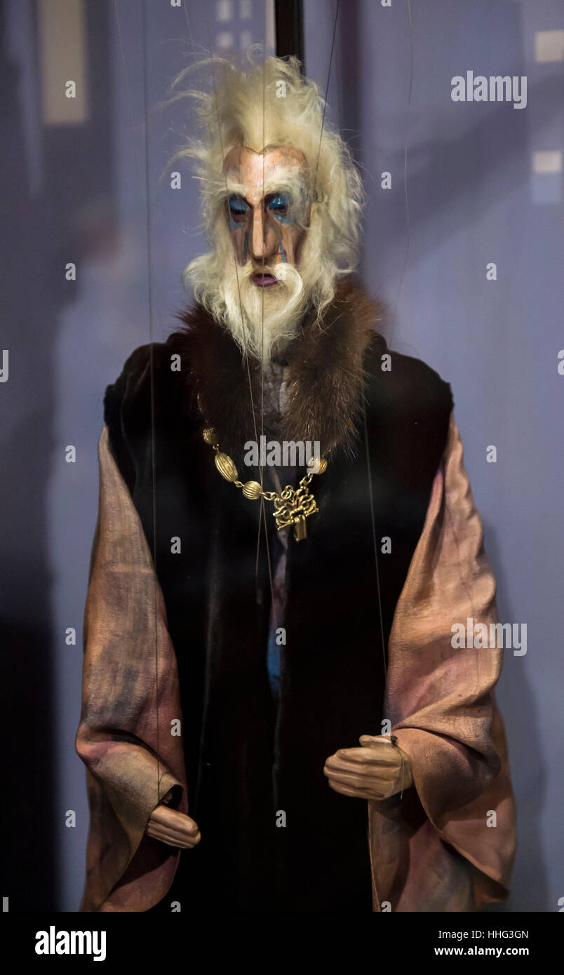 Atlanta, USA. 19th Jan, 2017. A King Lear puppet is seen on display in ...