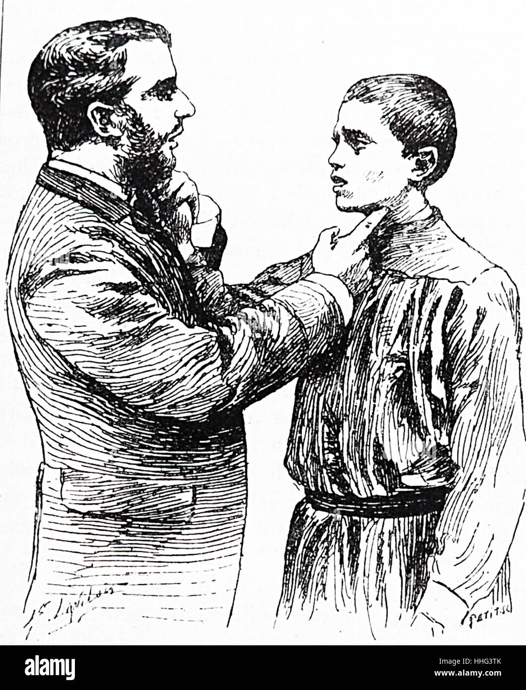 Illustration depicting the teaching of a deaf-mute child to speak, by ...