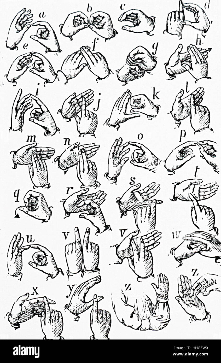 Illustration depicting the Deaf and Dumb Alphabet. Dated 19th Century ...