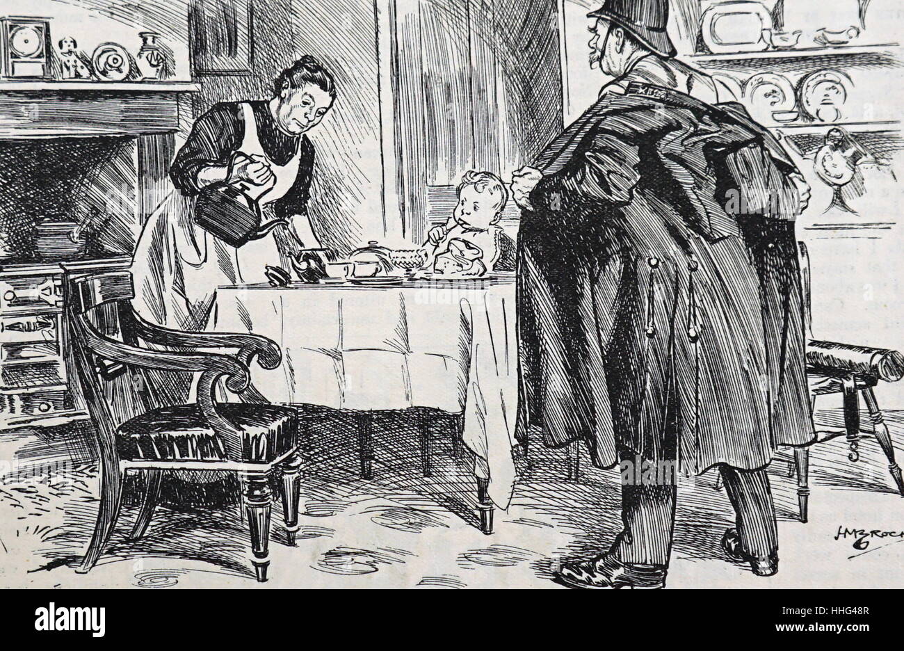 19th century, English, off-duty police officer arrives home to be with ...