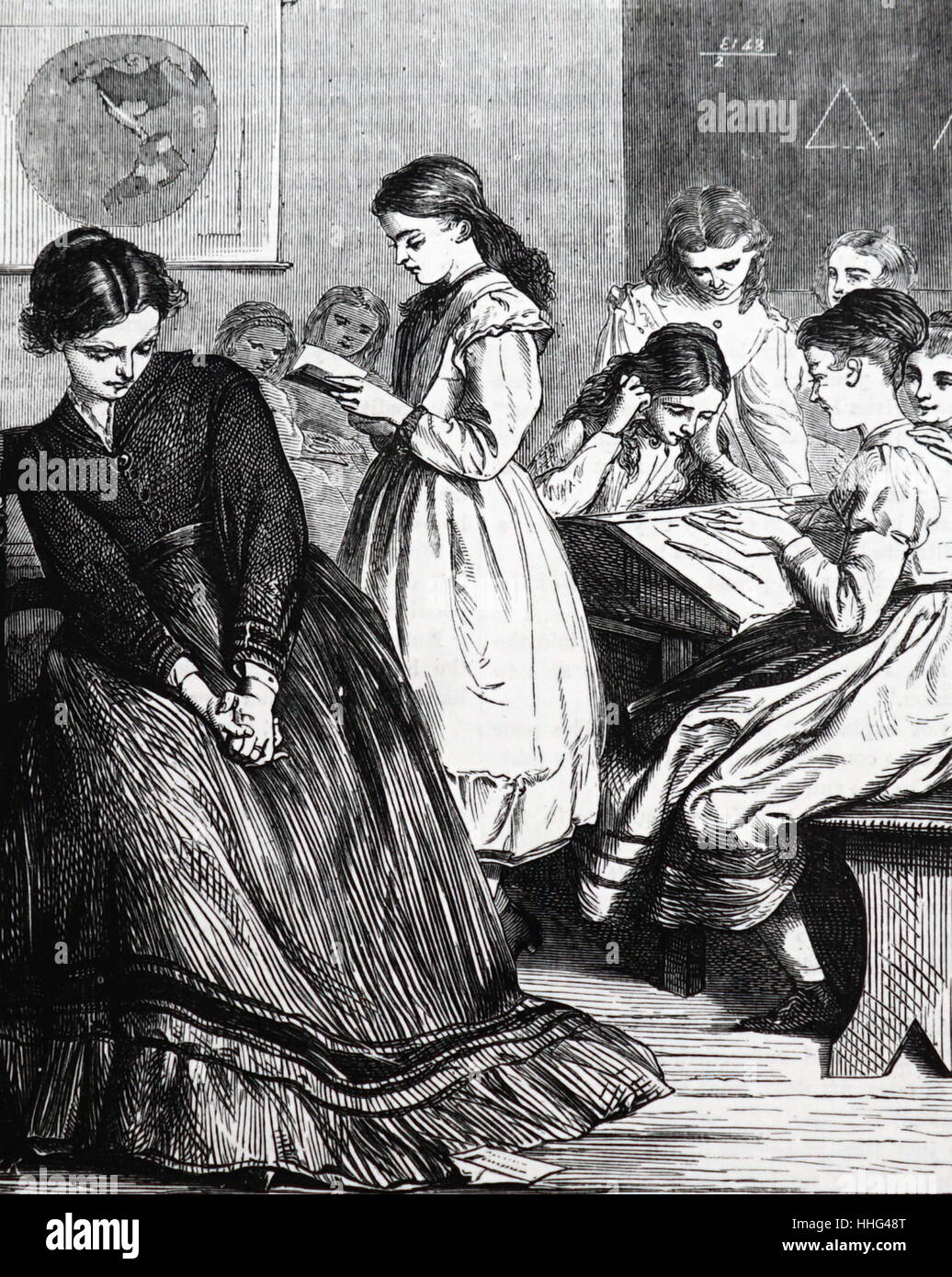 An unwilling school teacher, in a girls classroom, forced into her ...
