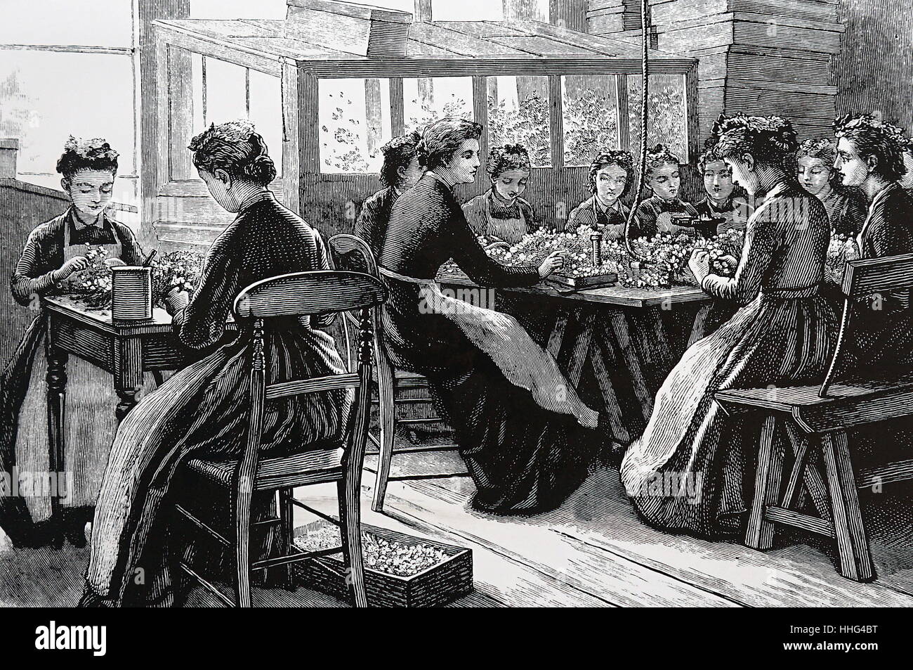 Making artificial flowers, in the work-shop of the Girls' Flower ...