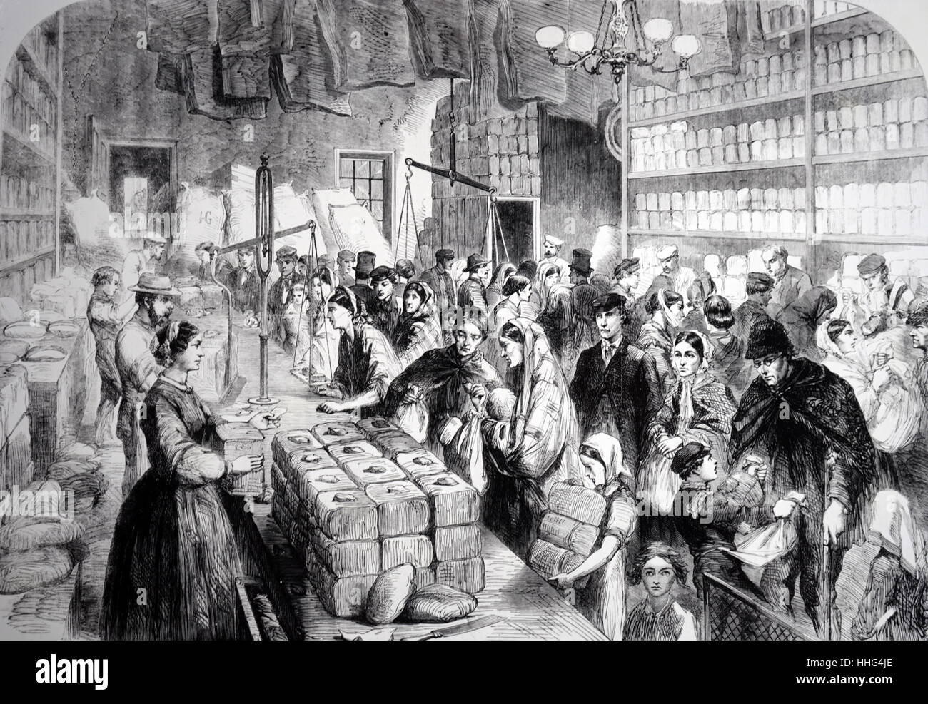 The Cotton Famine (Lancashire Cotton Famine). Grocery shop where goods ...