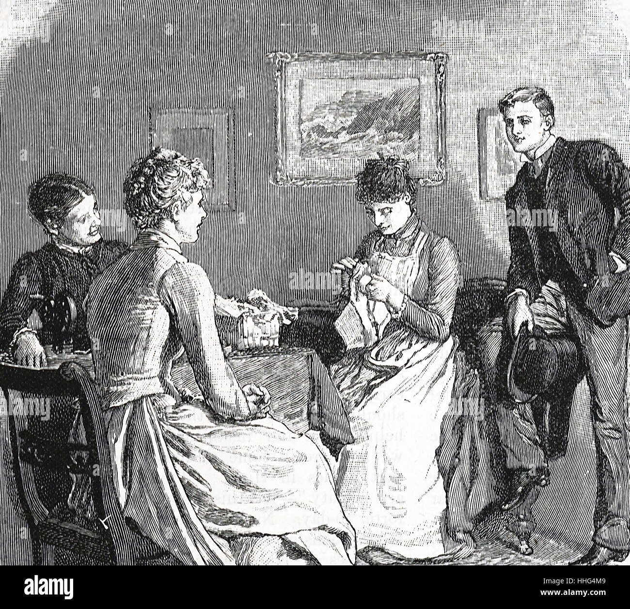 Female shown repairing a piece of clothing with a sewing kit that is ...