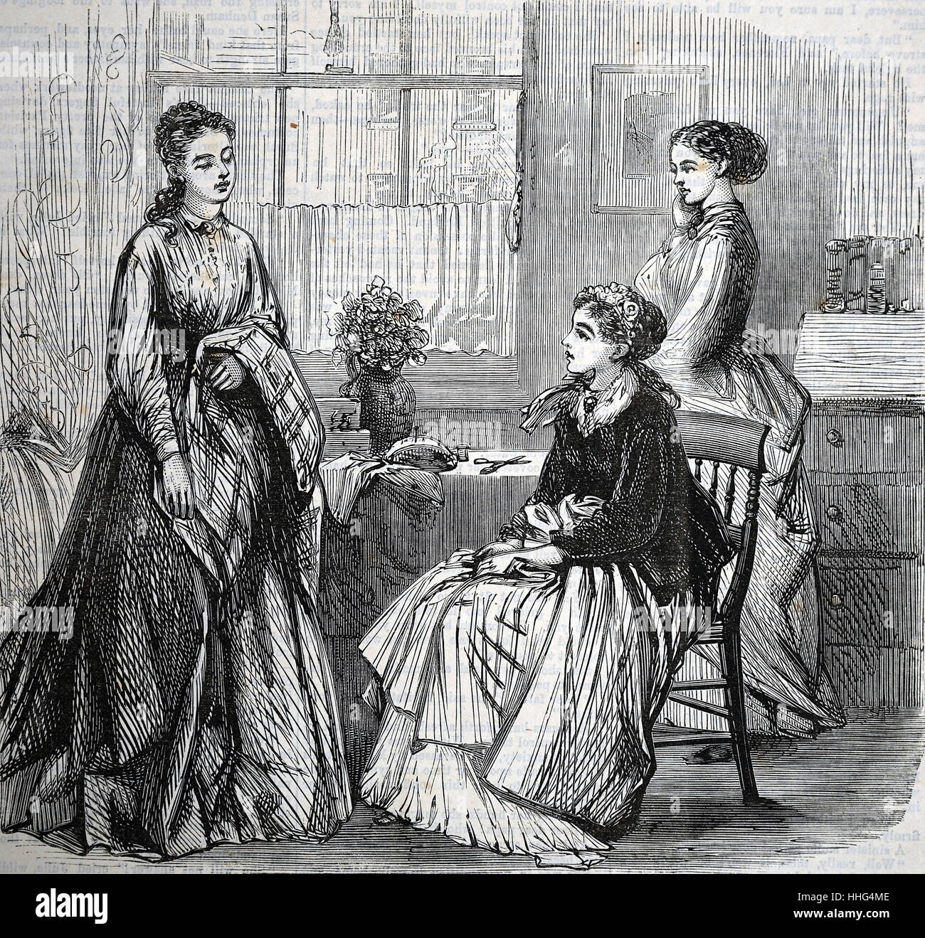 Female shown repairing a piece of clothing with a sewing kit that is ...