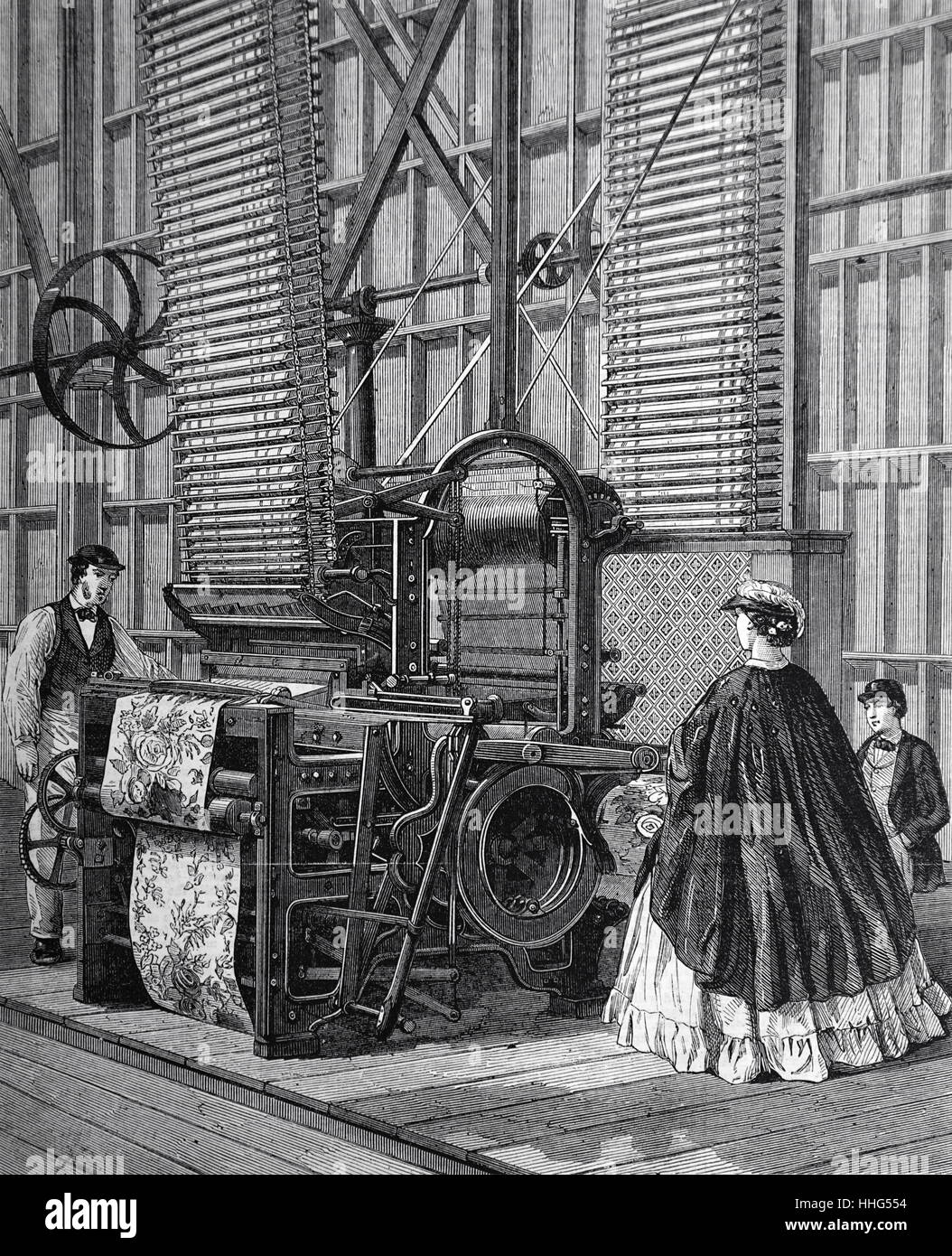 Smith's Powered loom in a factory, used for weaving tufted pile carpets ...
