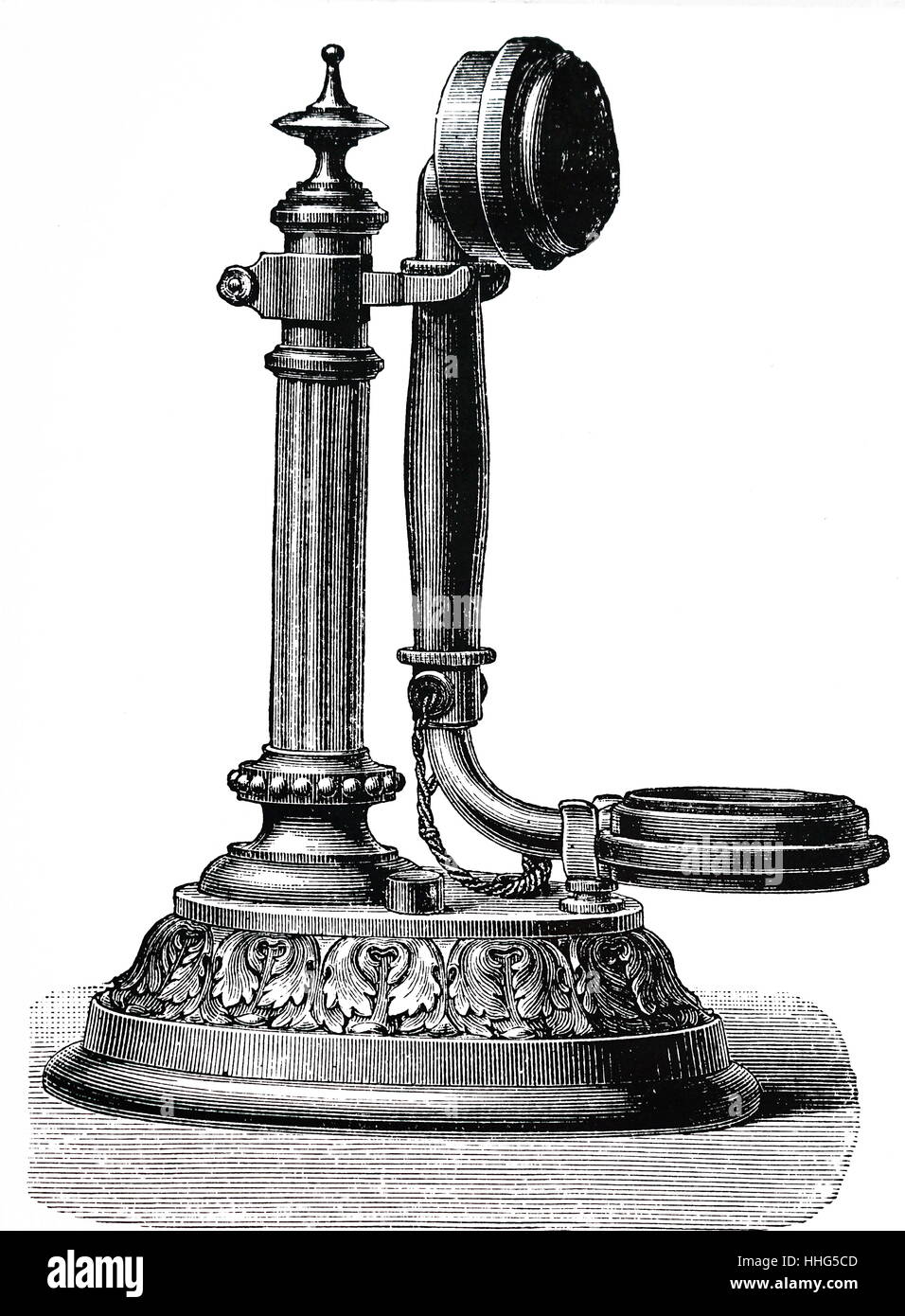 Pillar and stand telephone. From Das Buch der Erfindungen Gewerbe und ...