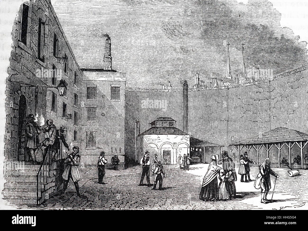 Interior courtyard at the Fleet Prison. Dated 1843 Stock Photo - Alamy