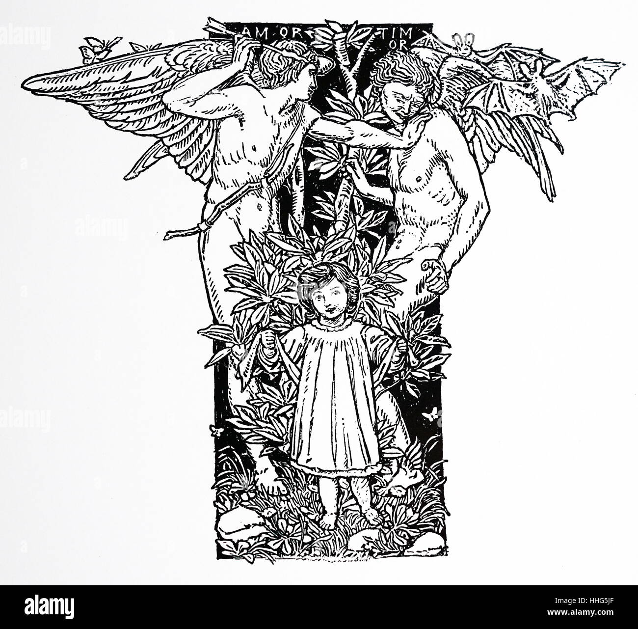 Angel guarding child from evil, Tailpiece (Final illustration of a book ...