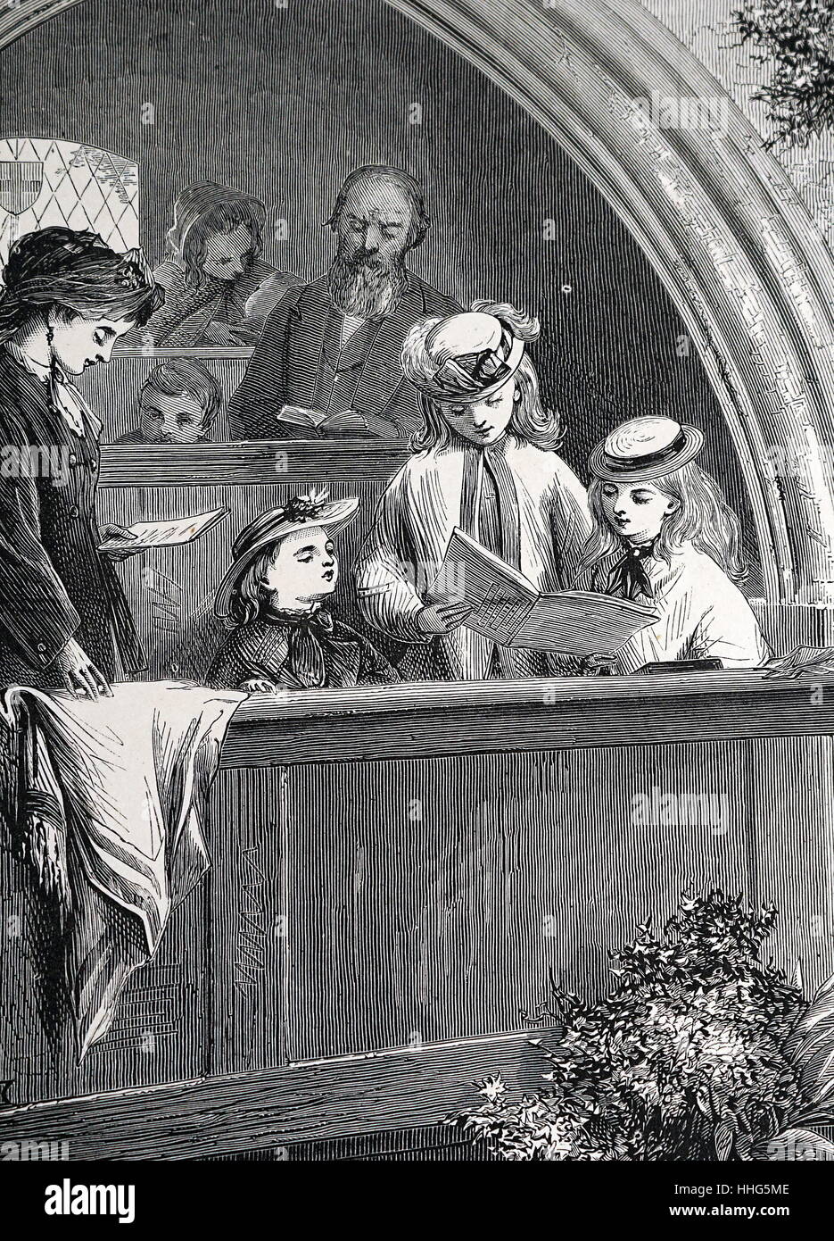 Illustration by Edward Hughes (1832-1908) shows children standing in a ...