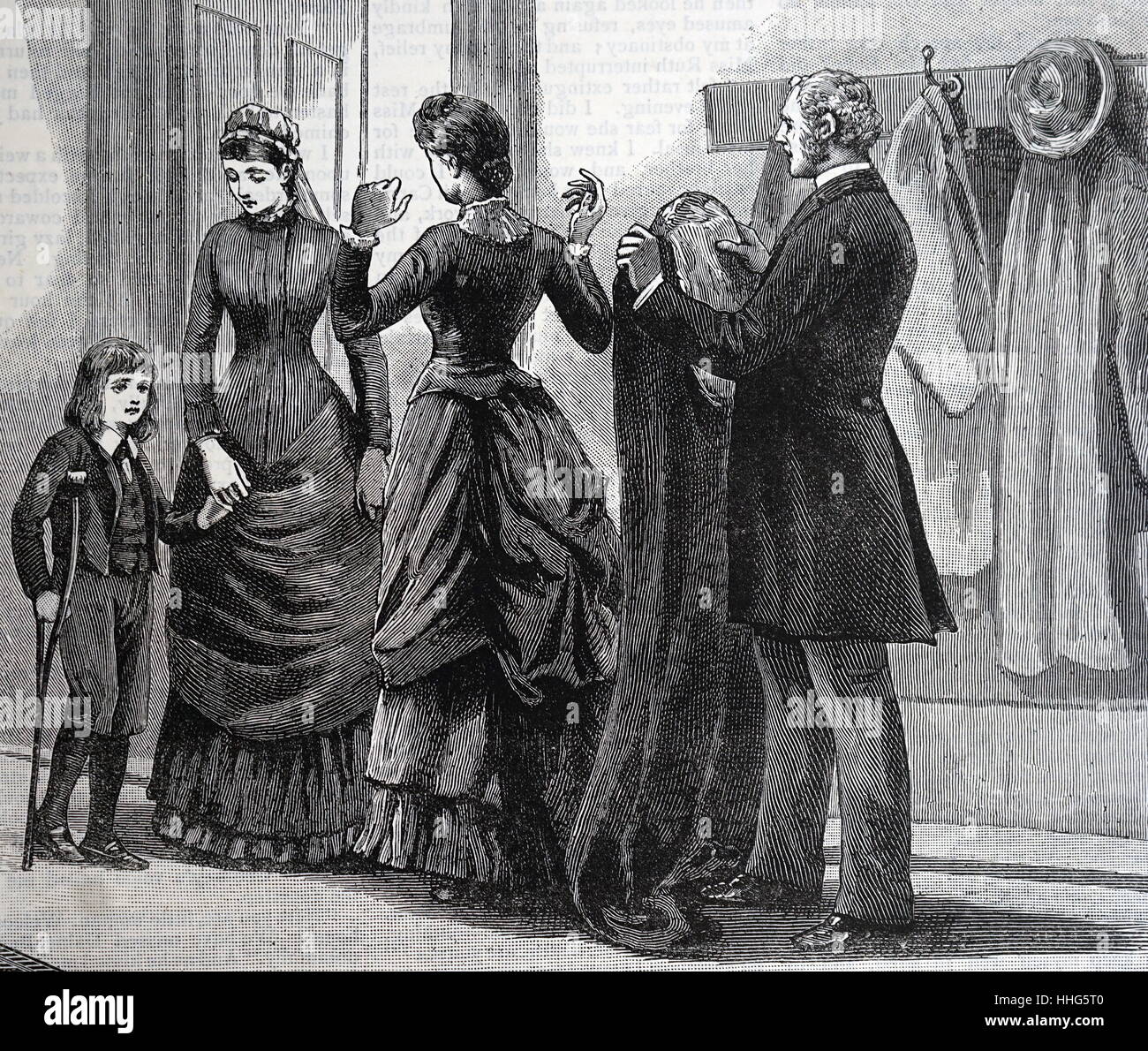 Gentleman helping lady on with her coat. London, 1883 Stock Photo - Alamy