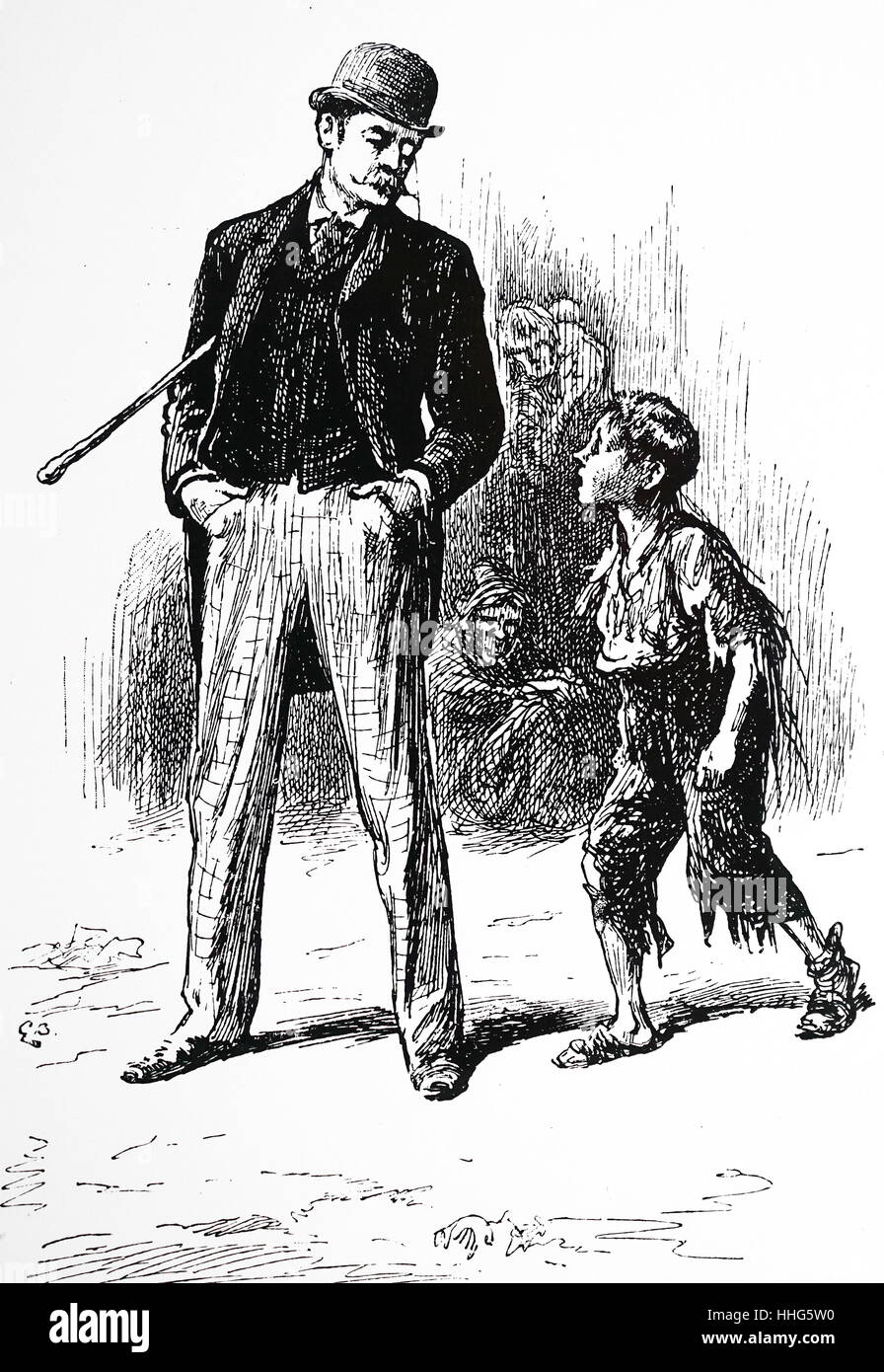 Little boy begging in a London street. From the Quiver, Cassel & Co ...