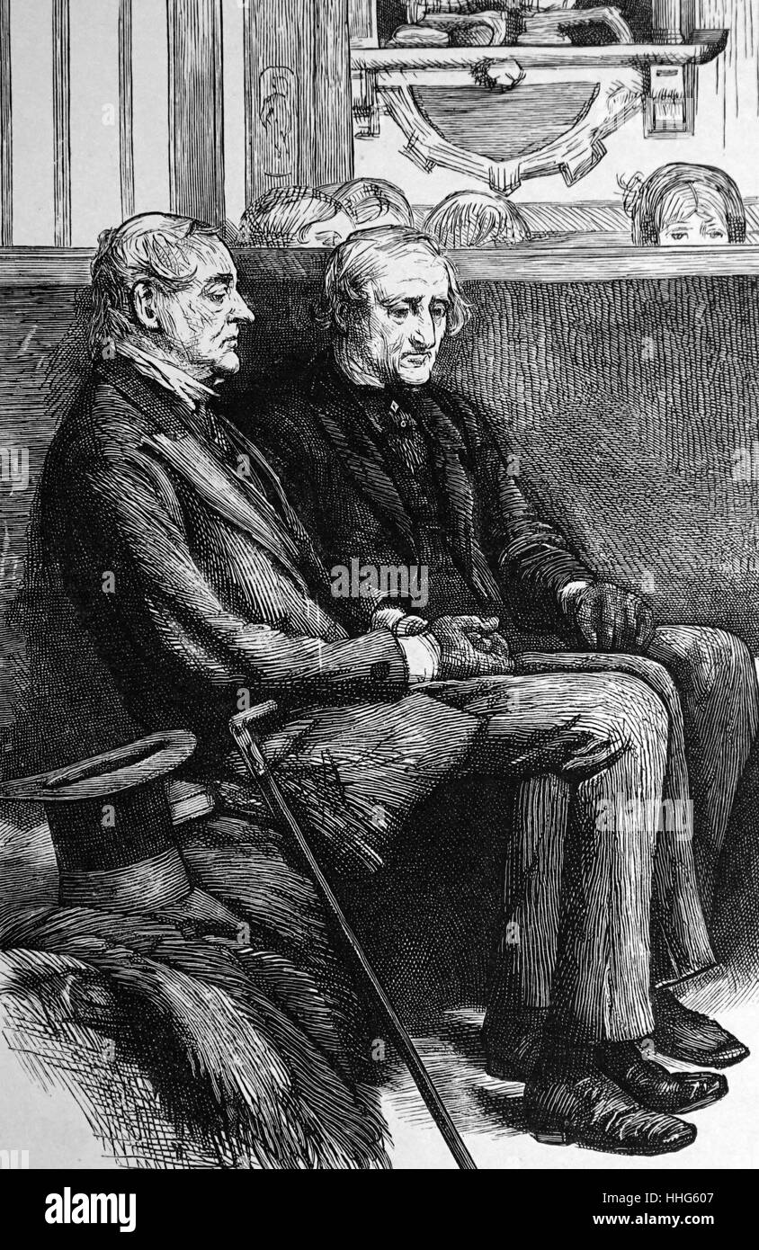 Two old gentlemen in their Bow pew. Box pew is a type of church pew ...