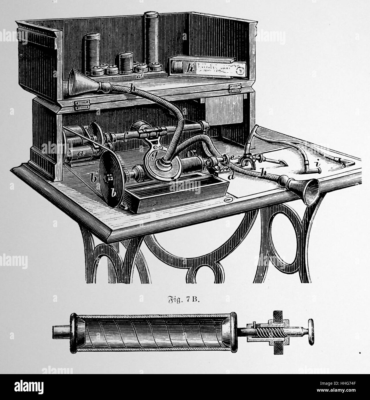 Bell & Tainter's Graphophone. A recording was made by speaking into a ...
