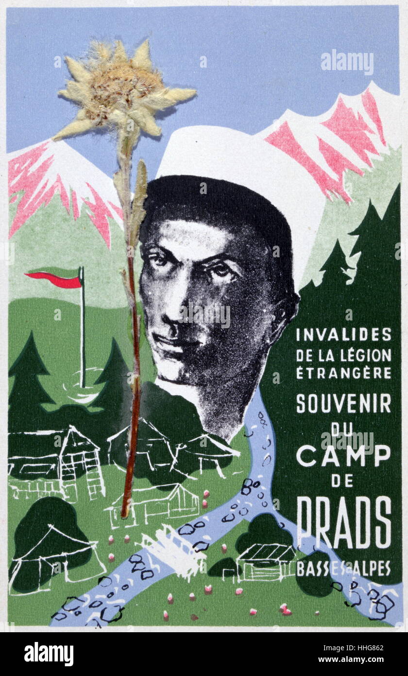 French Foreign legion postcard depicting a soldier and an alpine camp ...