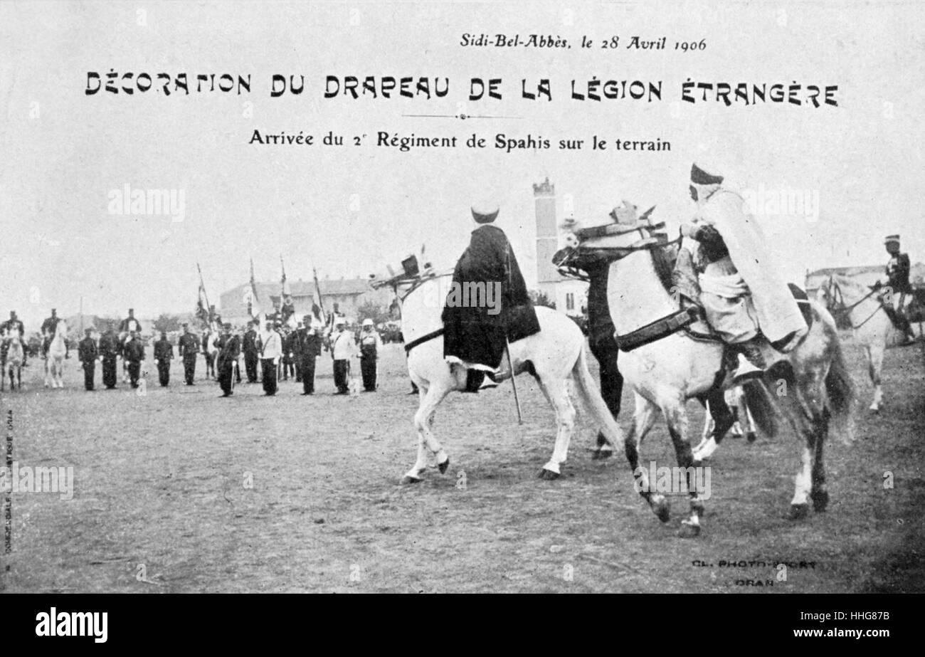 postcard depicting Arab cavalry and French Foreign Legion in Sidi Bel ...