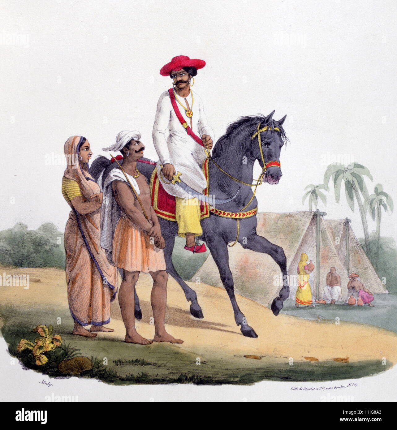 French lithograph of Nobleman on horseback in India, By Marlet 1828 ...