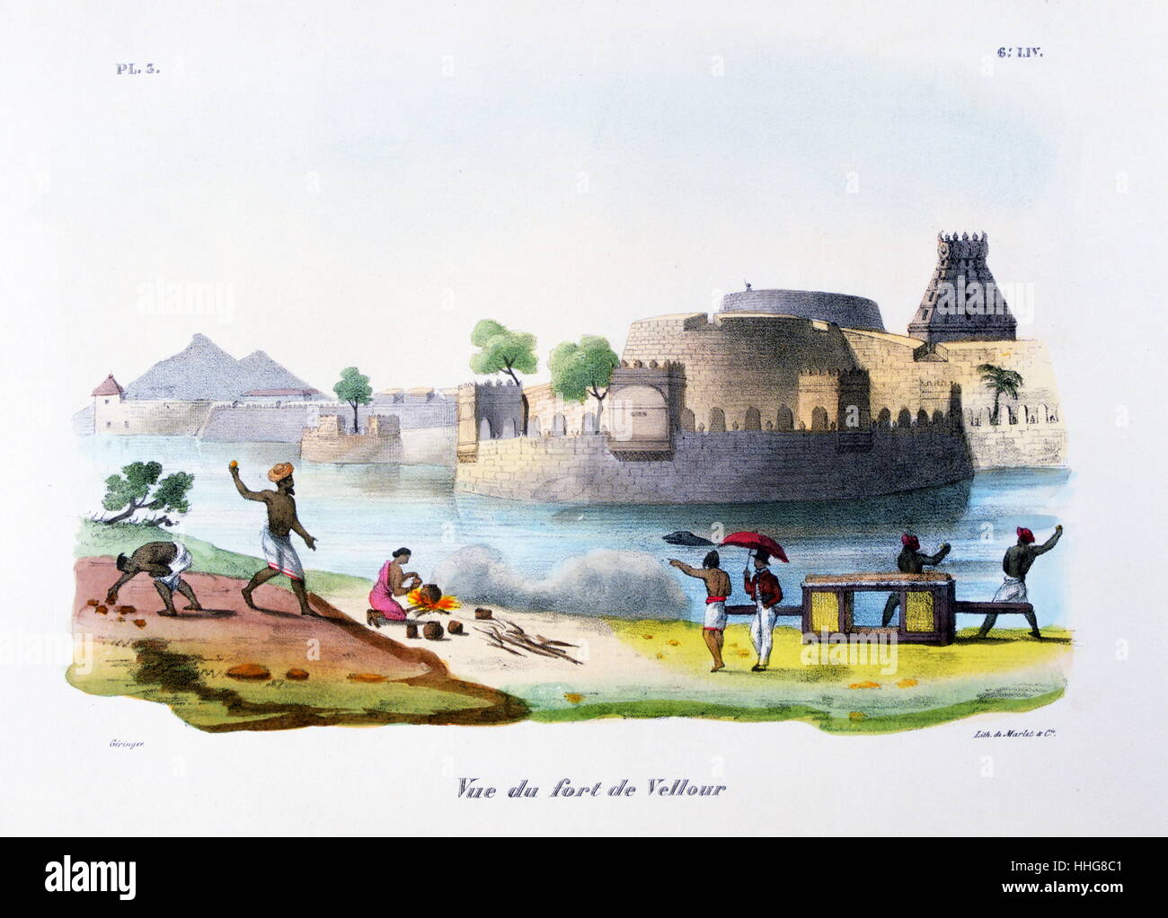 Vellore Fort. ;French; lithograph; India; By Marlet 1828. This large ...