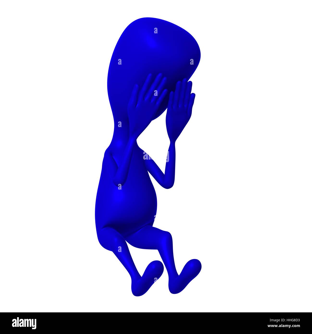 One blue 3d puppet cry at white background Stock Photo - Alamy