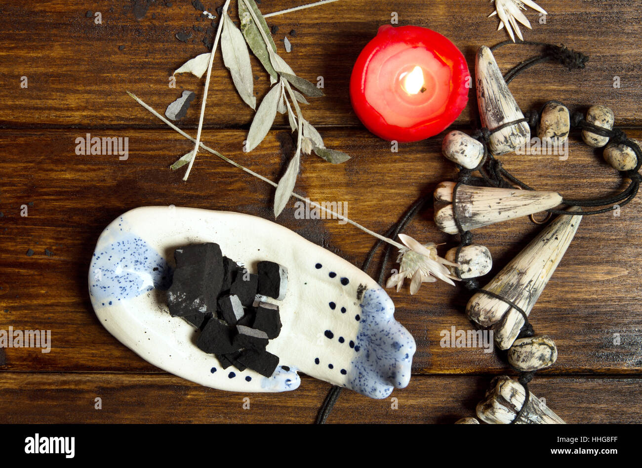 Wiccan altar for funeral rites Stock Photo - Alamy