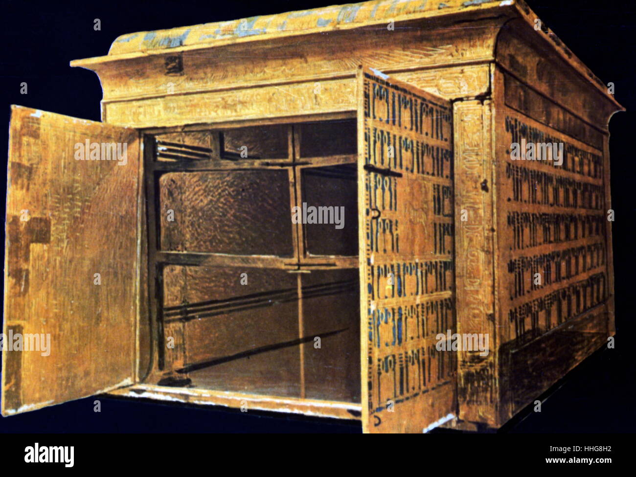 The outer golden shrine containing the mummy and sarcophagus of ...
