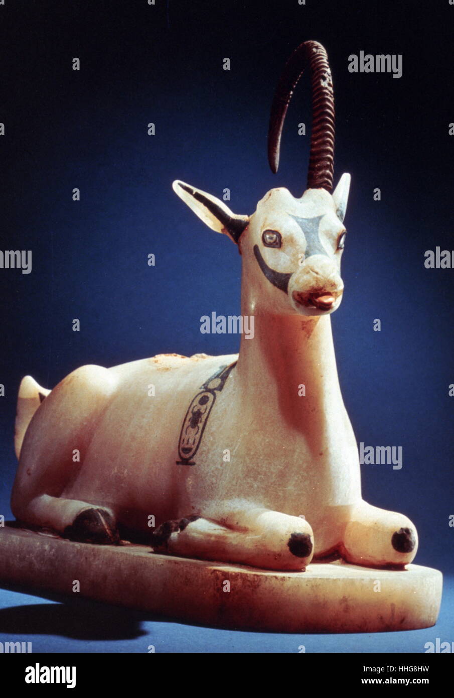 Alabaster statue of an ibex from the tomb treasures of Tutankhamen ...