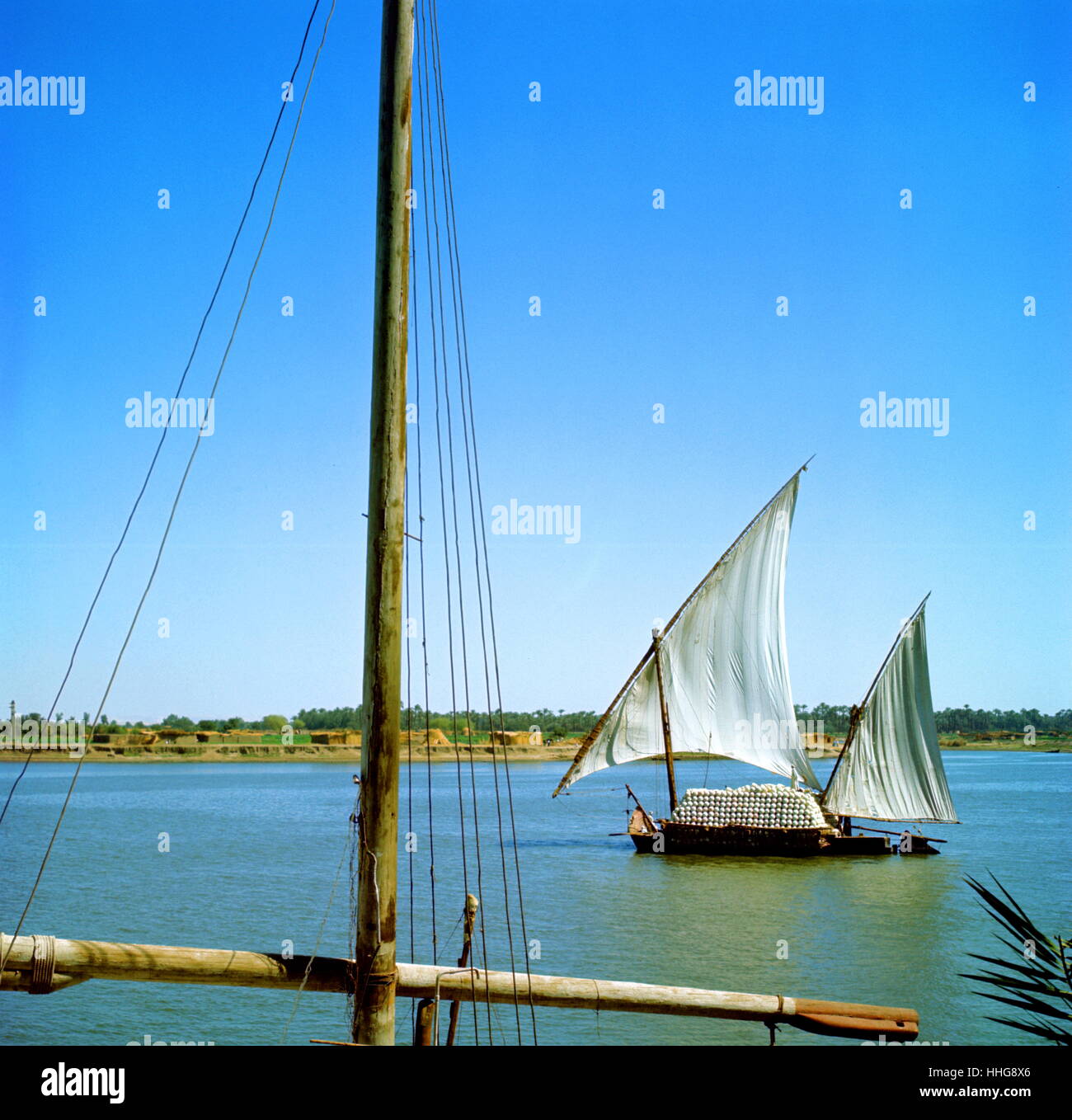 Felucca boats traversing the river Nile in Egypt Stock Photo - Alamy