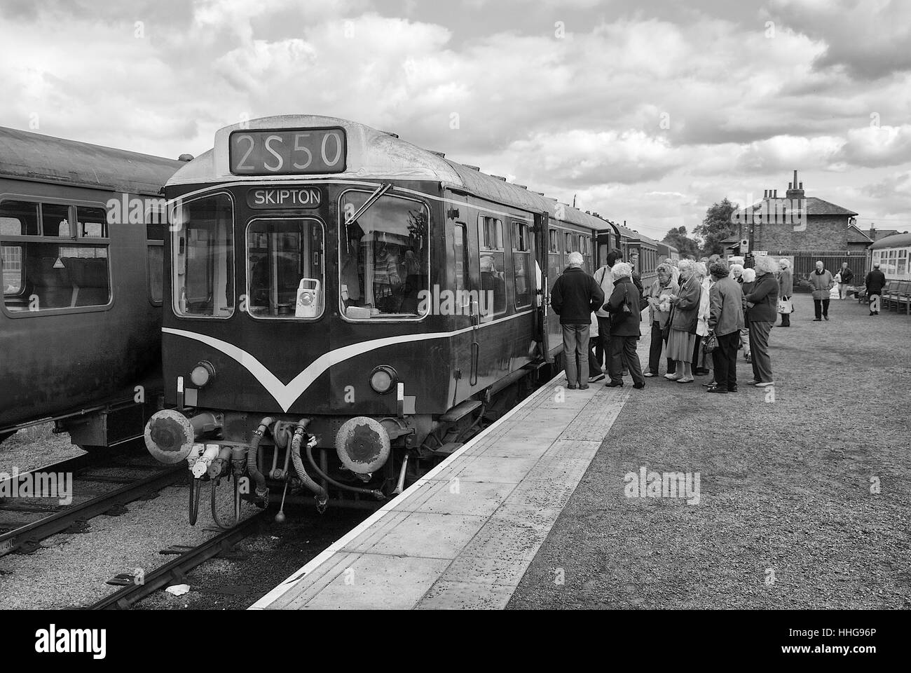 Passengers board a train at Leeming Bar Railway Station (Wensleydale ...
