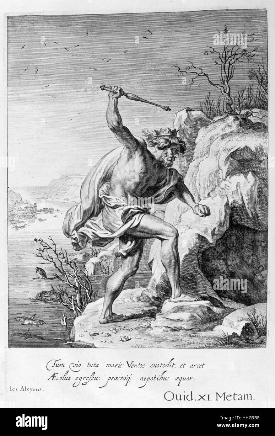 Mythological scene with Ceyx and Alcyone transformed into kingfishers ...