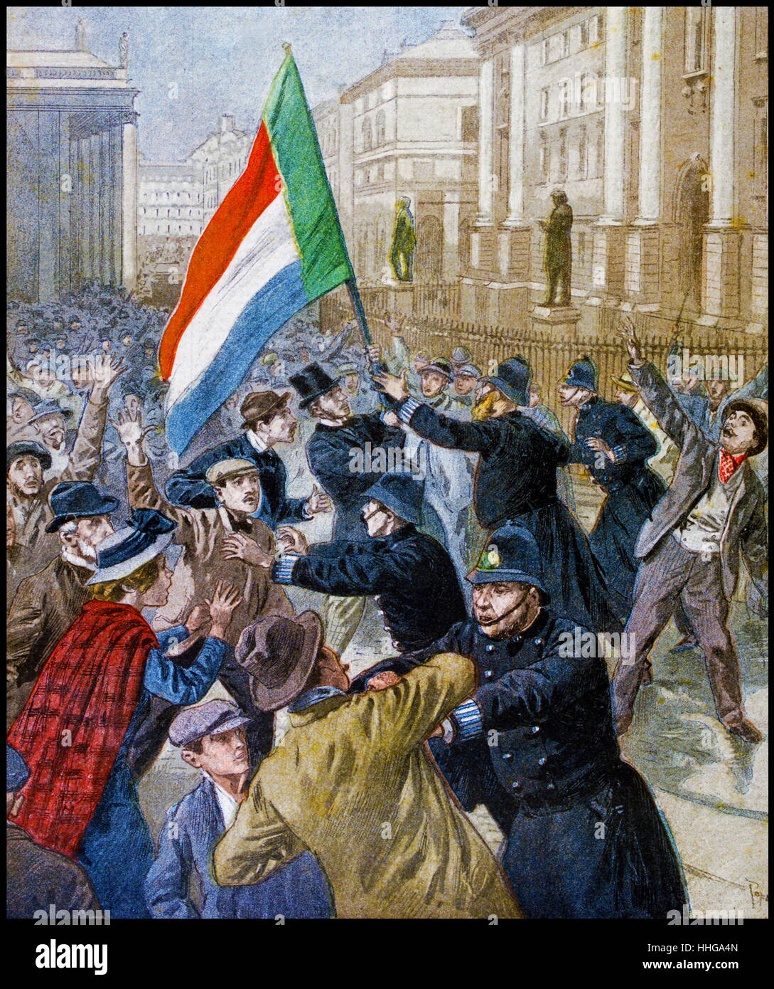 Illustration depicting a demonstration in Dublin in 1899, against ...