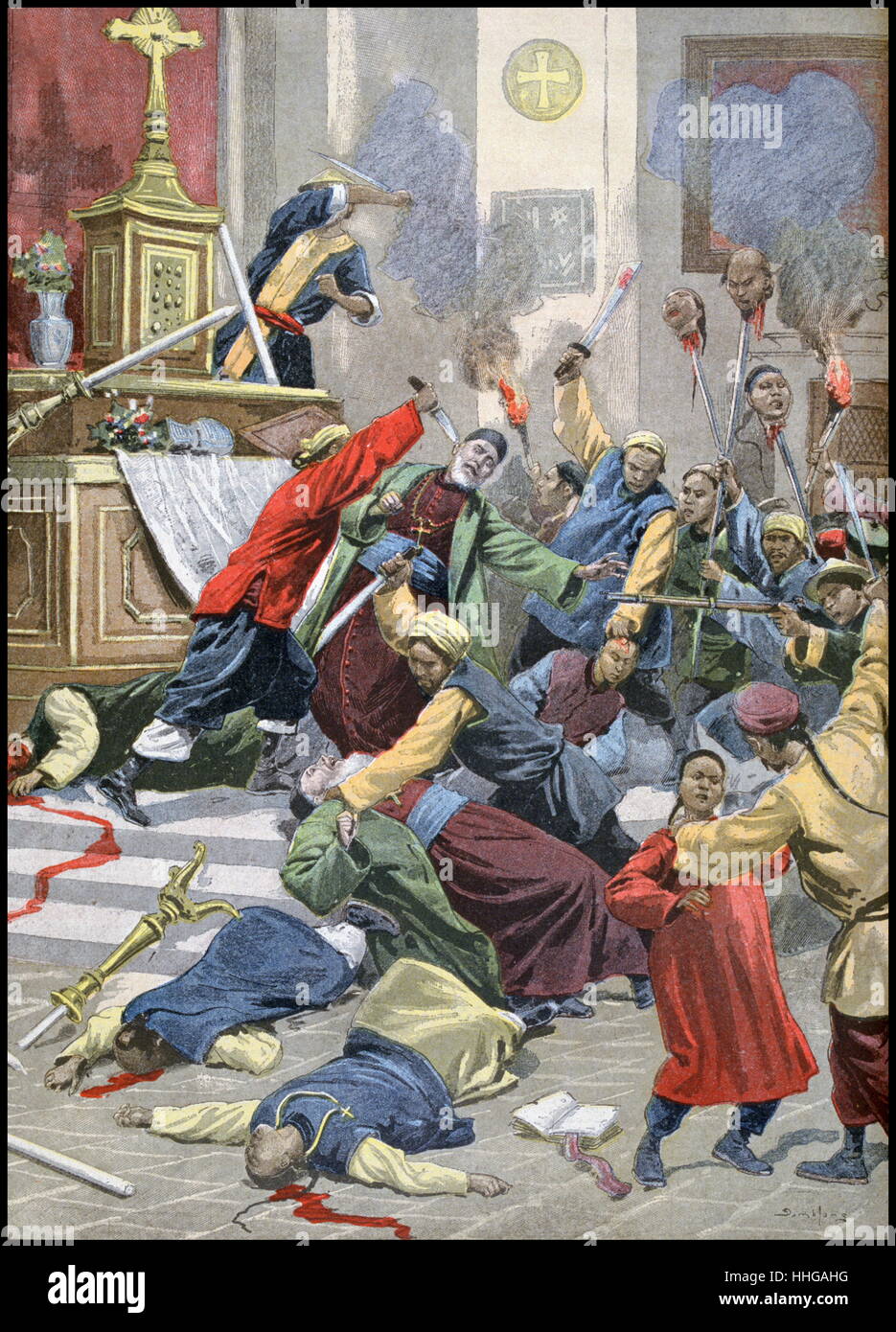 Boxer rebels commit atrocities in the cathedral at Mukden in Stock ...