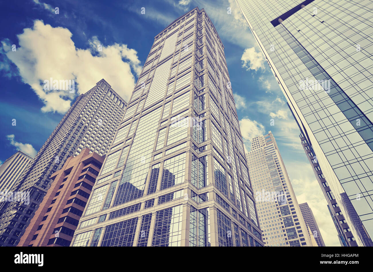 Color toned Chicago skyscrapers, looking up perspective Stock Photo - Alamy