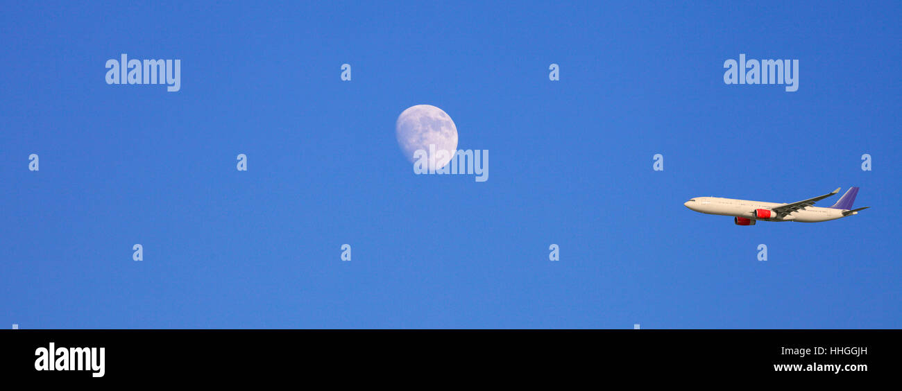 moon, transport, moonlight, airliner, aircraft, aeroplane, plane ...