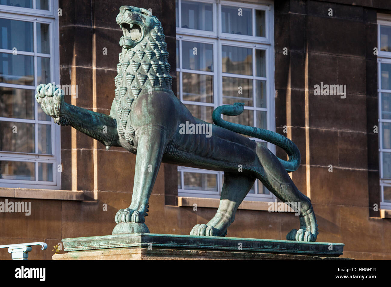 A heraldic lion outside the entrance to Norwich City Hall in the ...