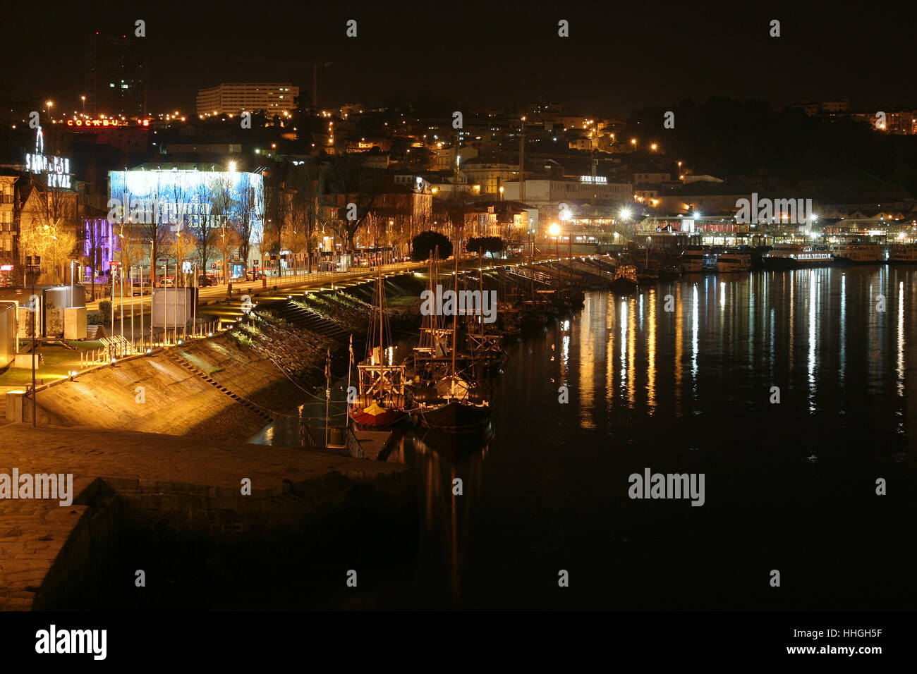 Riverside of Vila Nova de Gaia (Portugal) at night Stock Photo - Alamy