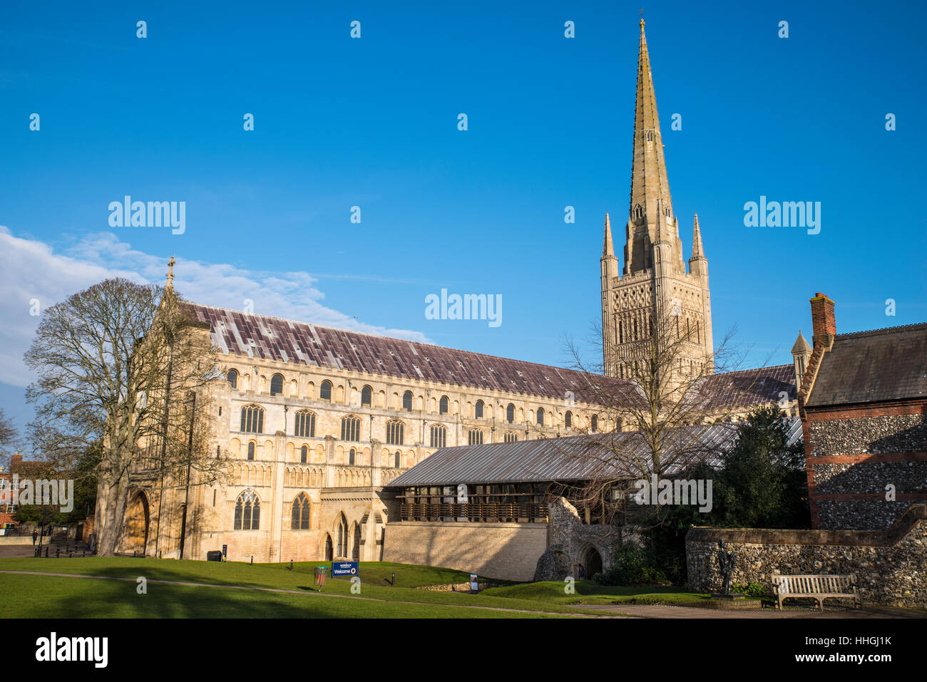 A view of the magnificent Norwich Cathedral in the historic city of ...