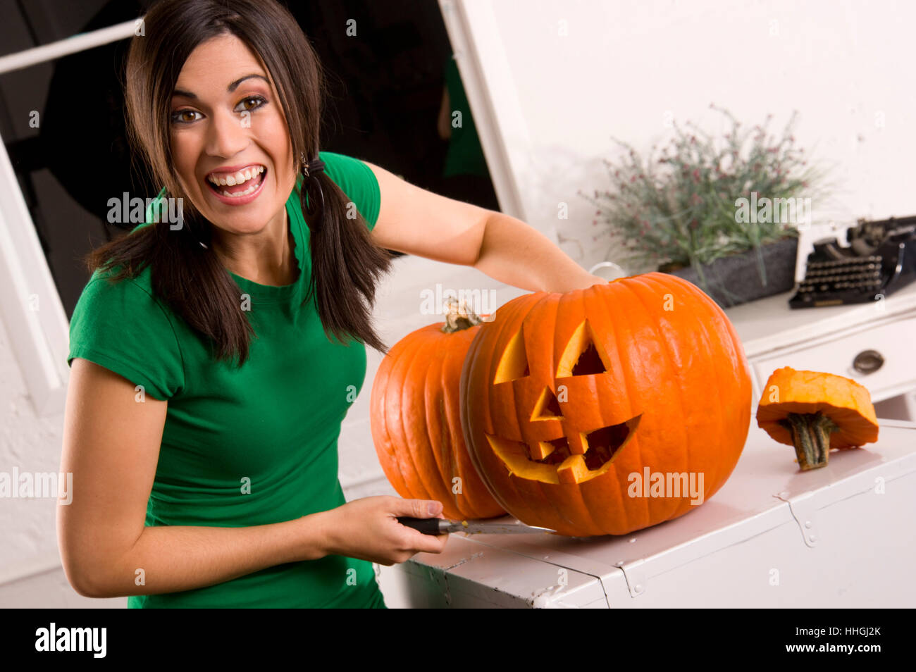 woman, food, aliment, female, halloween, pumpkin, carved, woman, humans ...