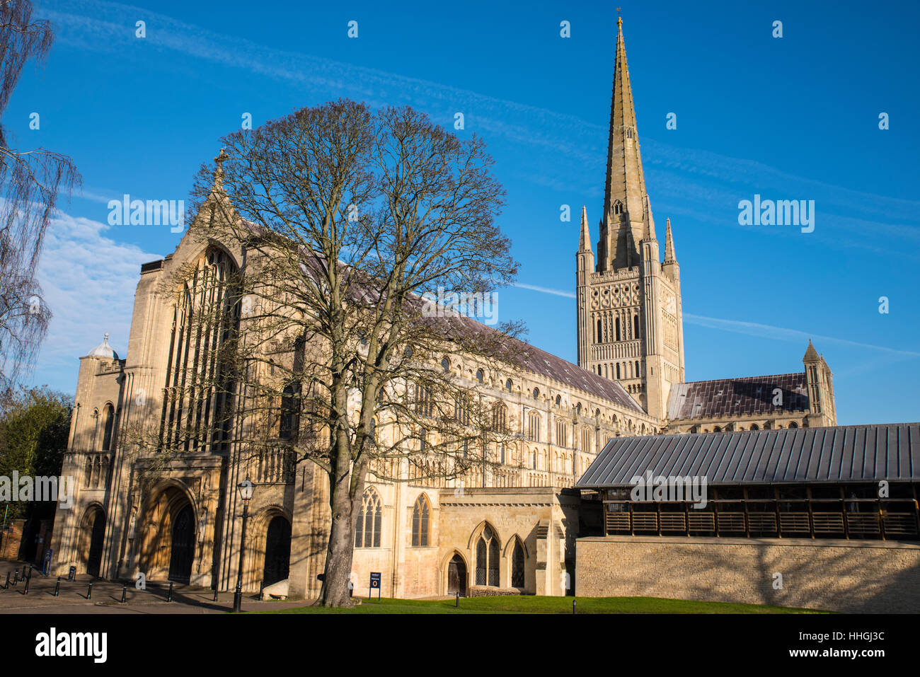 A view of the magnificent Norwich Cathedral in the historic city of ...