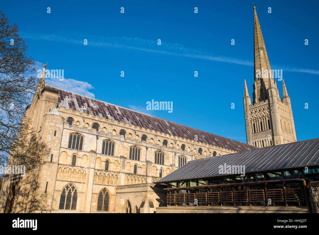 A view of the magnificent Norwich Cathedral in the historic city of ...