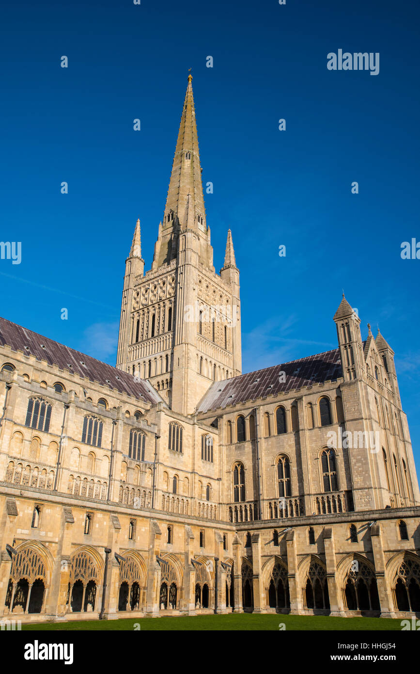 A view of the magnificent Norwich Cathedral in the historic city of ...