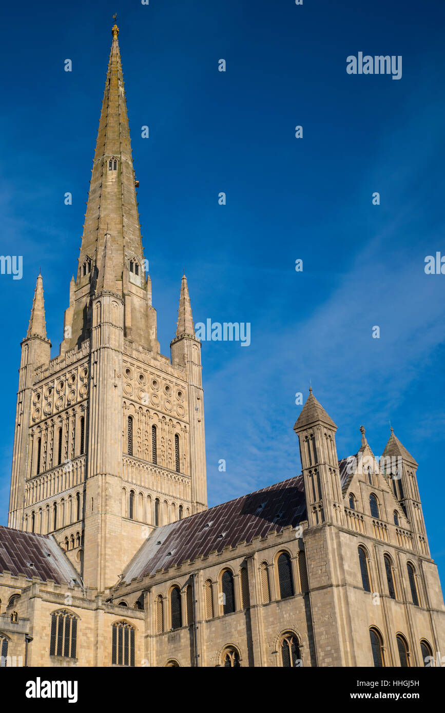 A view of the magnificent Norwich Cathedral in the historic city of ...