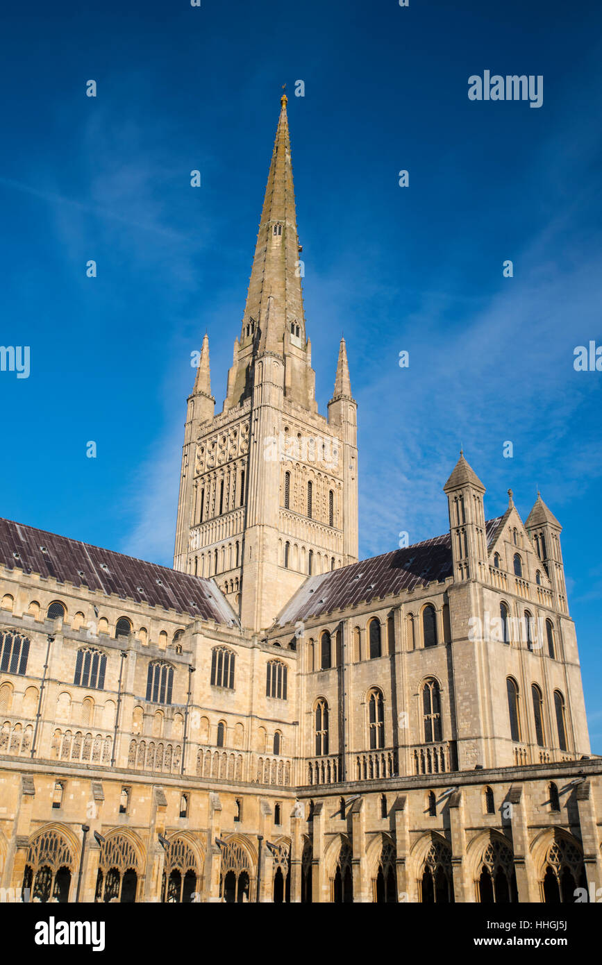 A view of the magnificent Norwich Cathedral in the historic city of ...