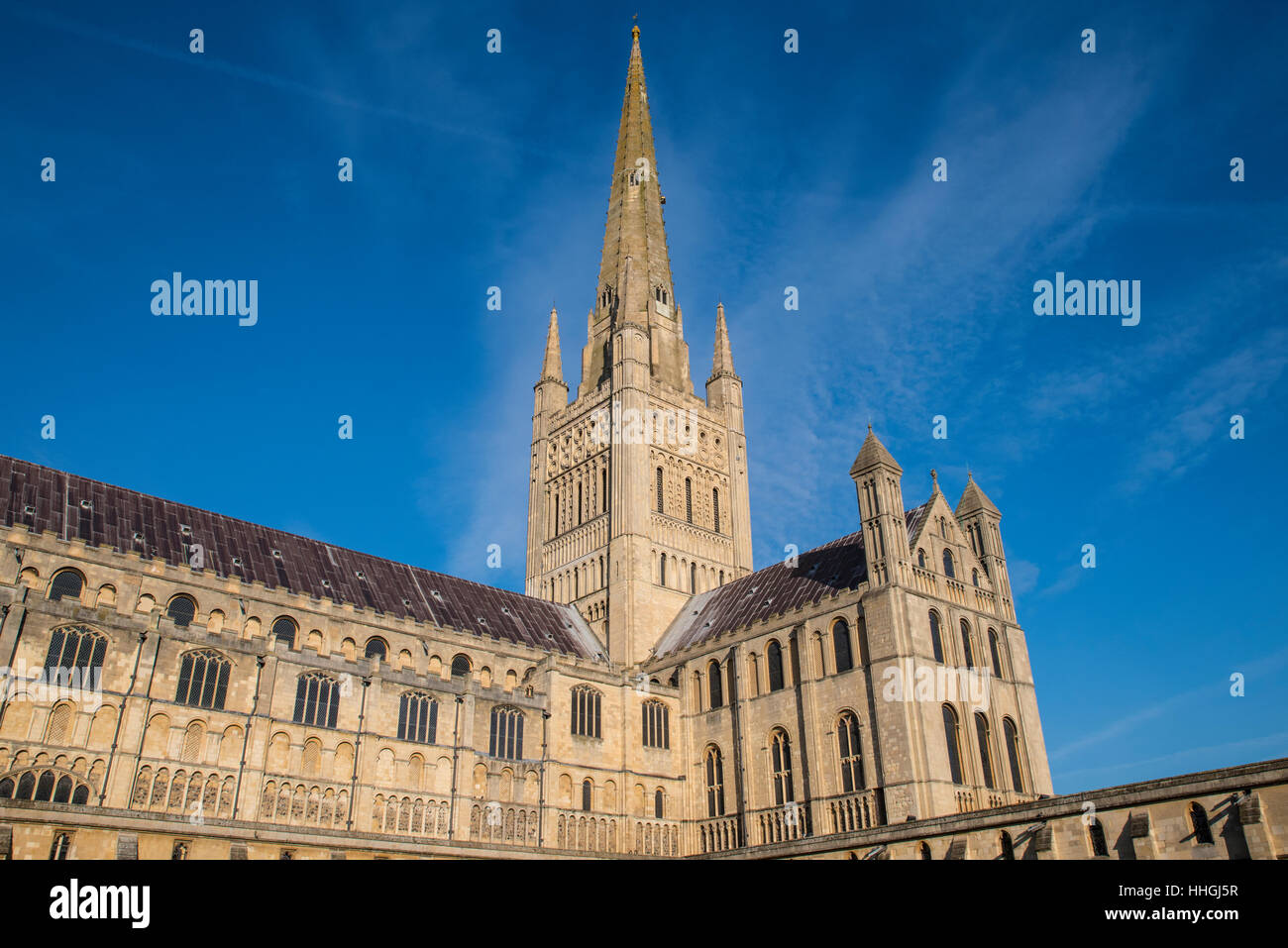 A view of the magnificent Norwich Cathedral in the historic city of ...