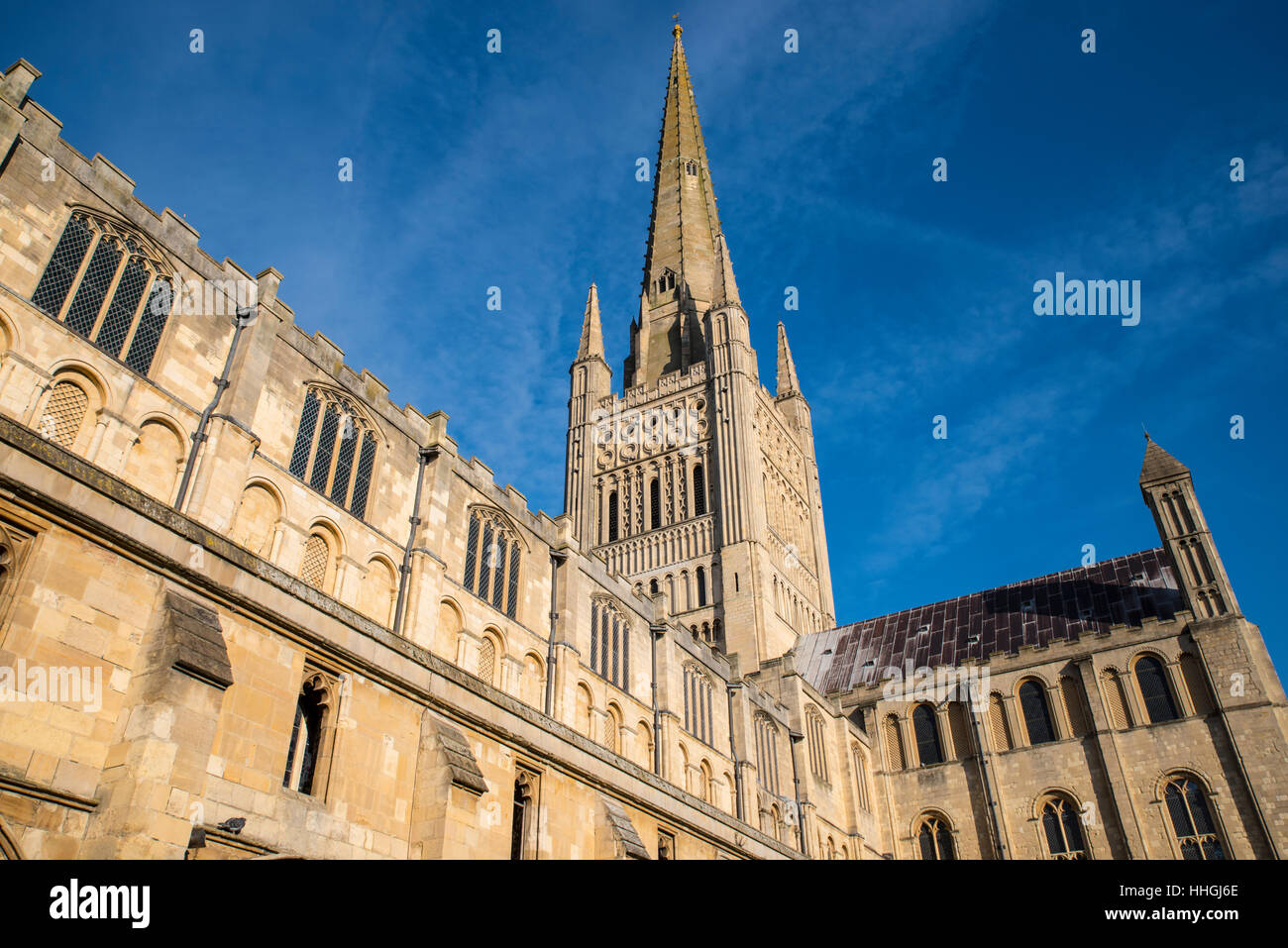 A view of the magnificent Norwich Cathedral in the historic city of ...
