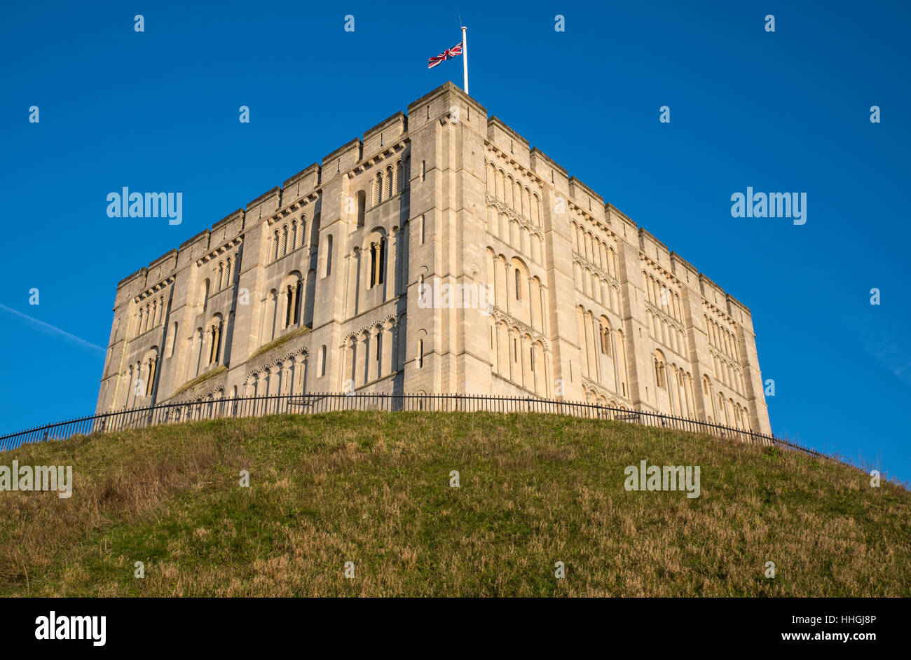 Looking up at the exterior of Norwich Castle in the historic city of ...
