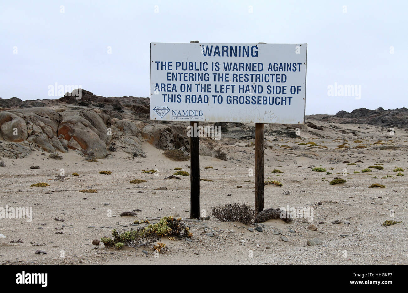NAMDEB diamond mining company restricted area sign near Luderitz Stock ...