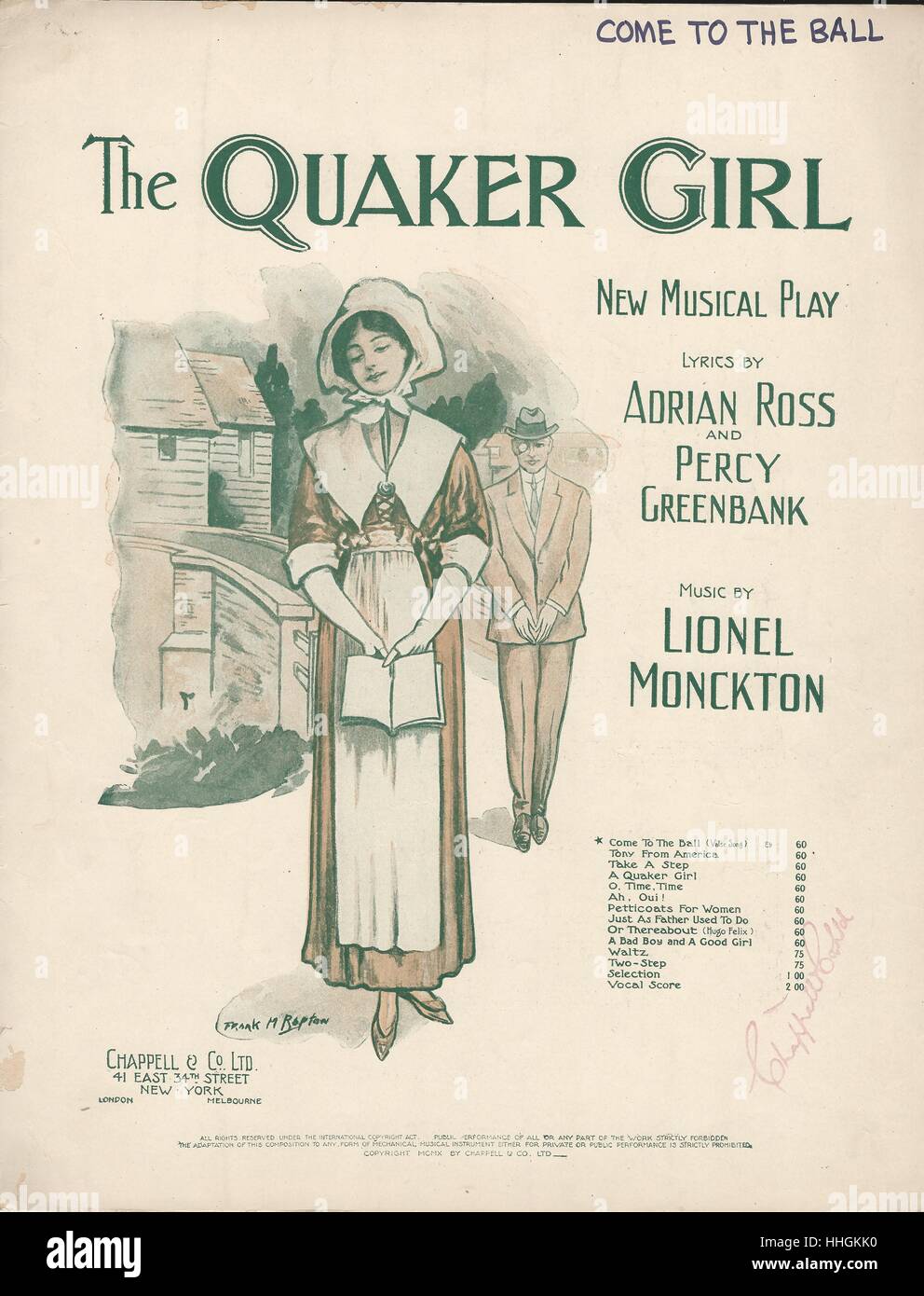 "'The Quaker Girl" 1911 Musical Sheet Music Cover Stock Photo - Alamy