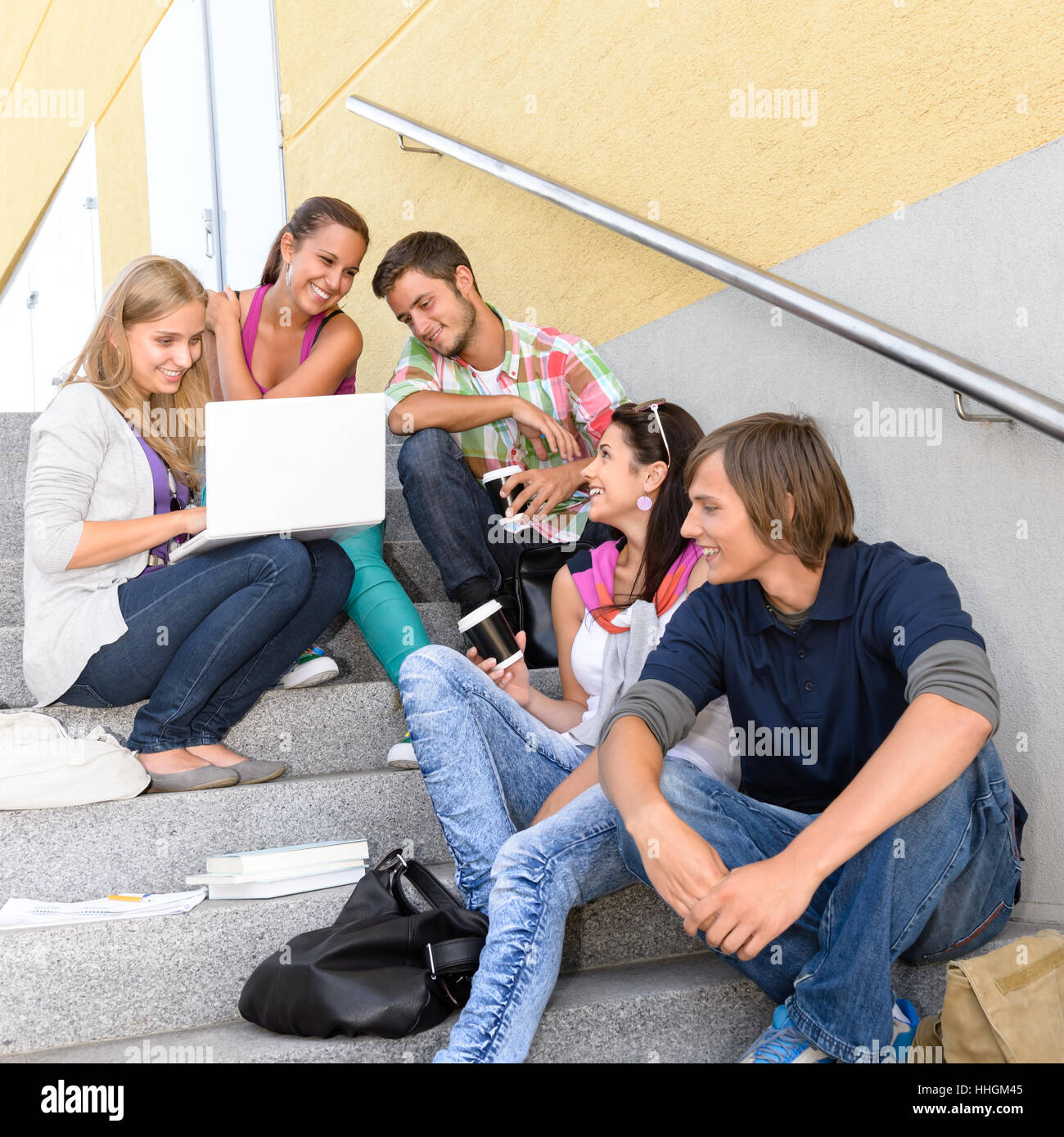 stairs, laptop, notebook, computers, computer, laugh, laughs, laughing ...