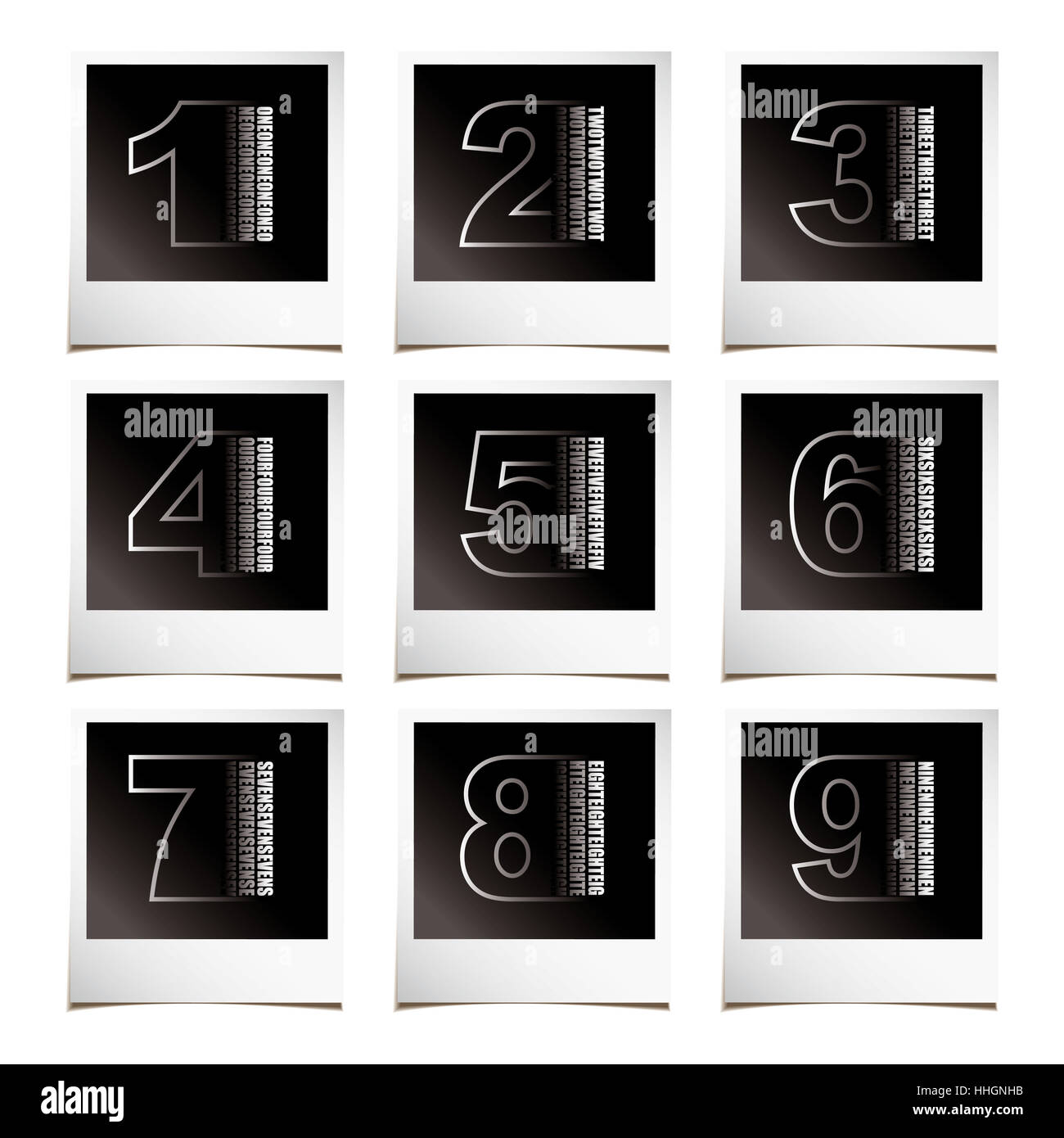 Collection of numbers with instant photos and shadow Stock Photo - Alamy